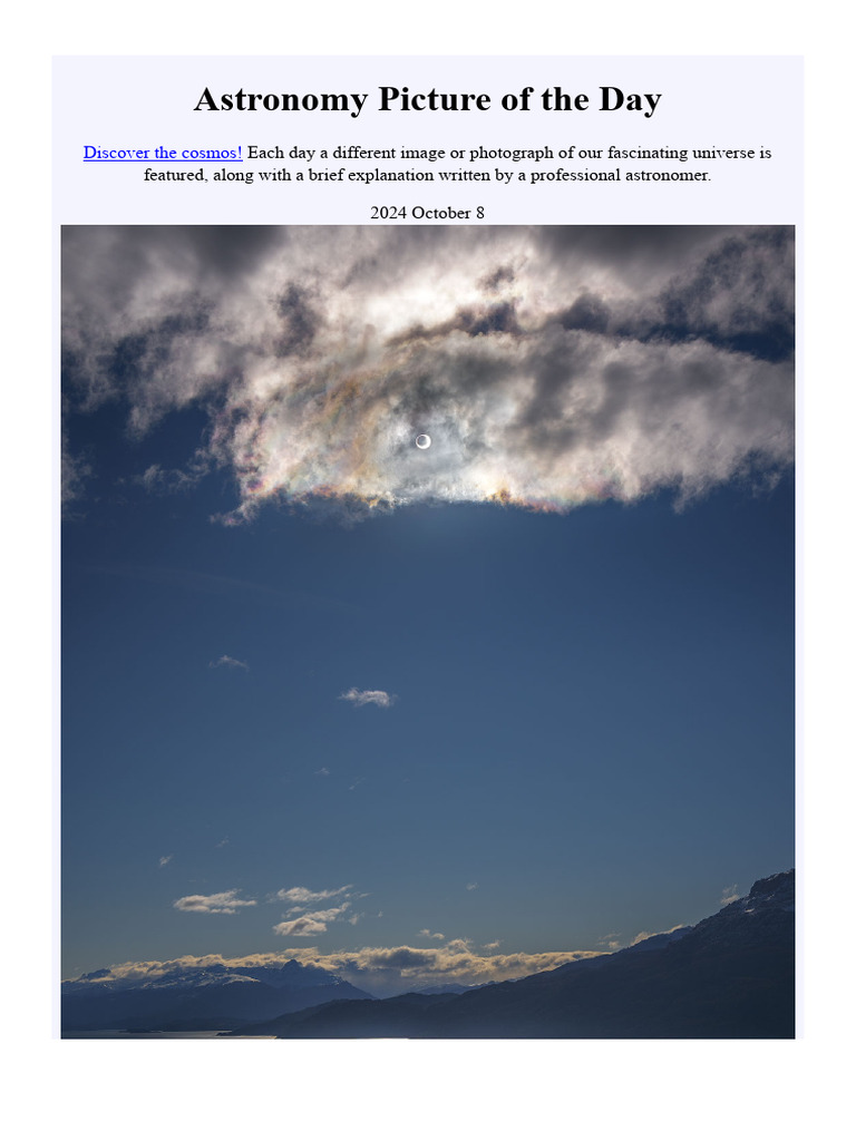 NASA PHOTO - 2024 October 8 - Annular Eclipse Over Patagonia | PDF