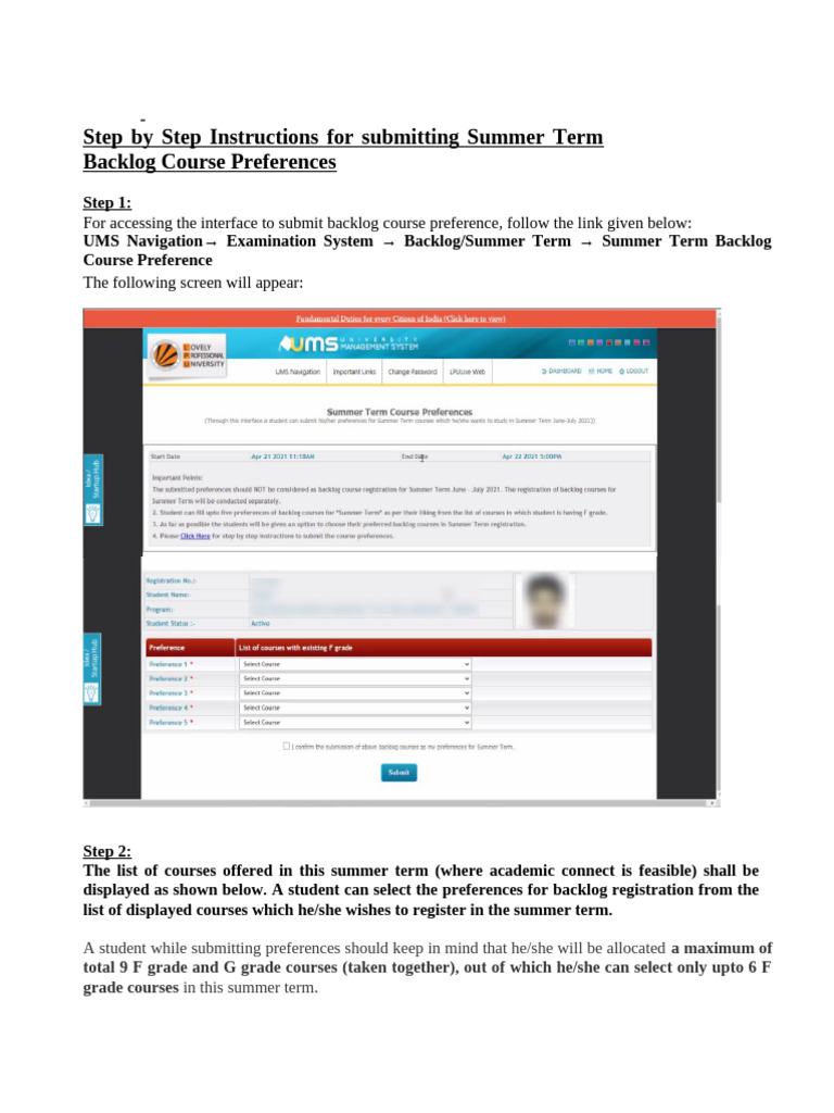 1 - Step by Step Instructions For Summer Term Course Preference | PDF