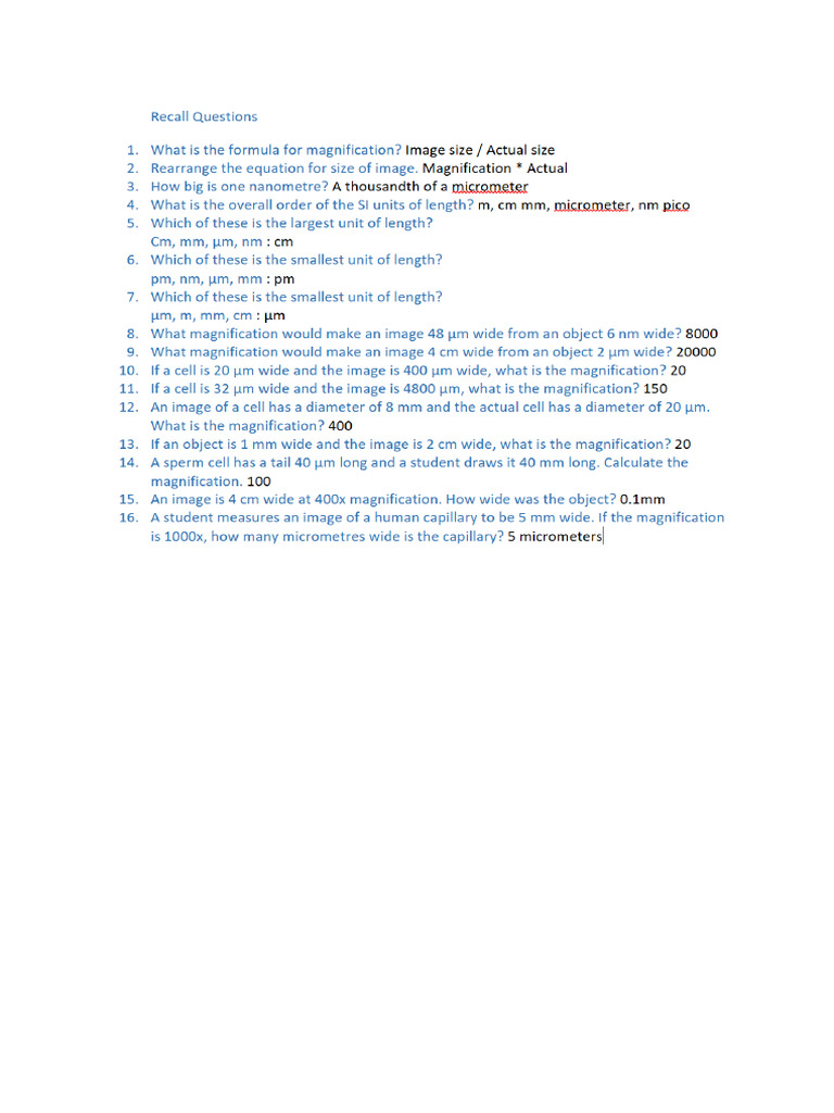 Recall Questions Bio | PDF