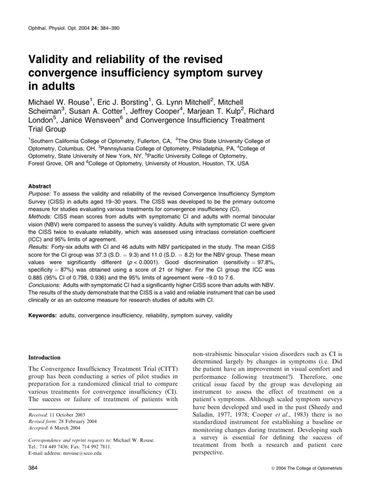Sheiman Insuficiencia de Convergencia Adultos | PDF