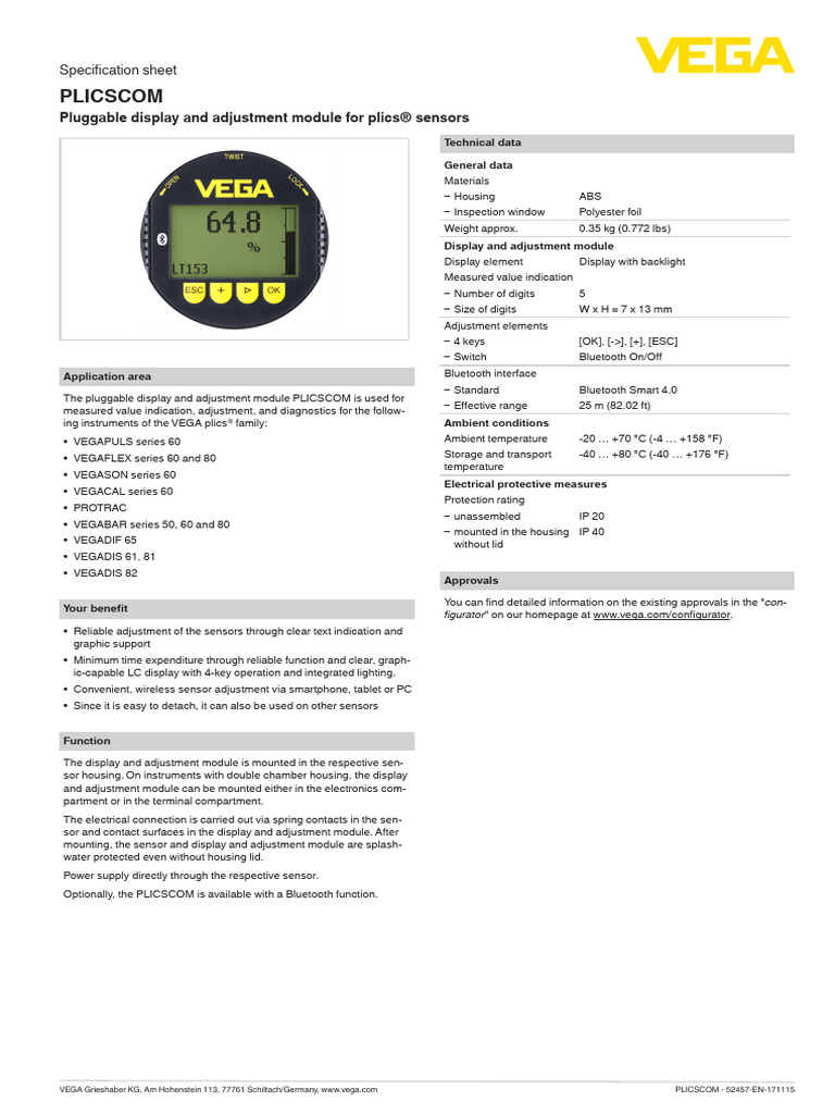 EN PLICSCOM Pluggable Display and Adjustment Module For Plics® Sensors ...
