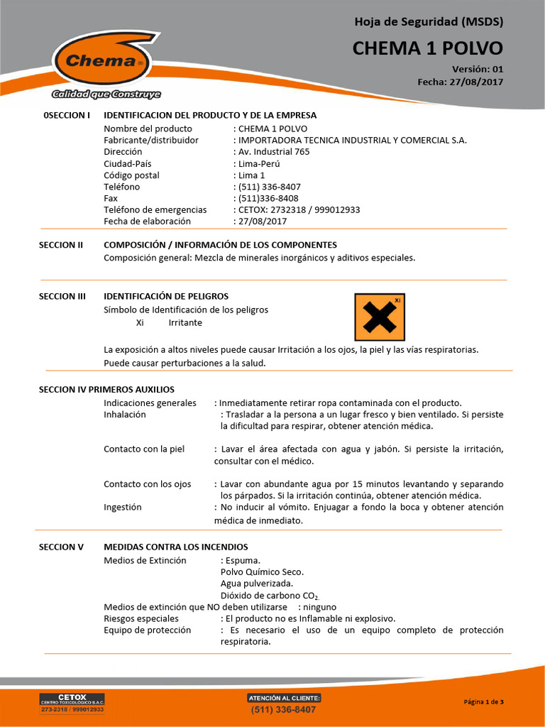 HS Chema 1 Polvo V01.2017 | PDF