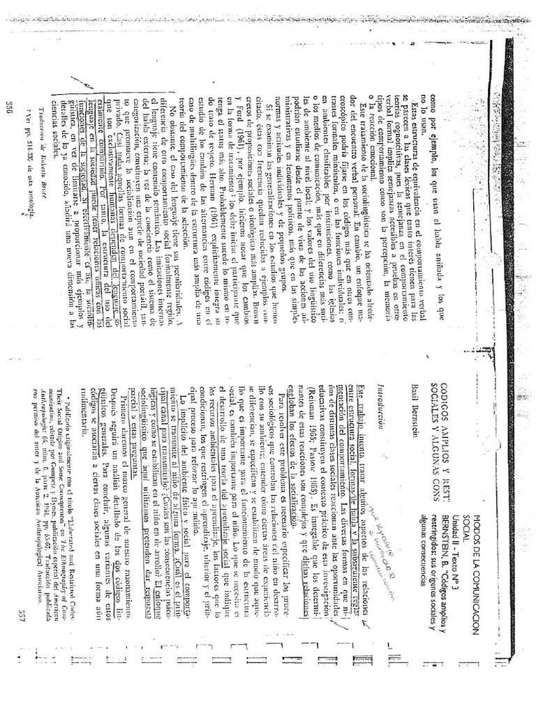 BERNSTEIN, Basil. "Códigos Amplios y Restringidos Sus Orígenes Sociales y Algunas Consecuencias ...