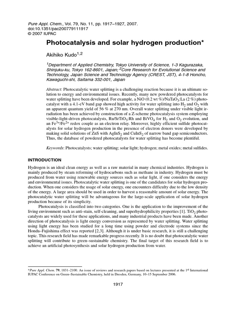 Photocatalysis and Solar Hydrogen Production | PDF