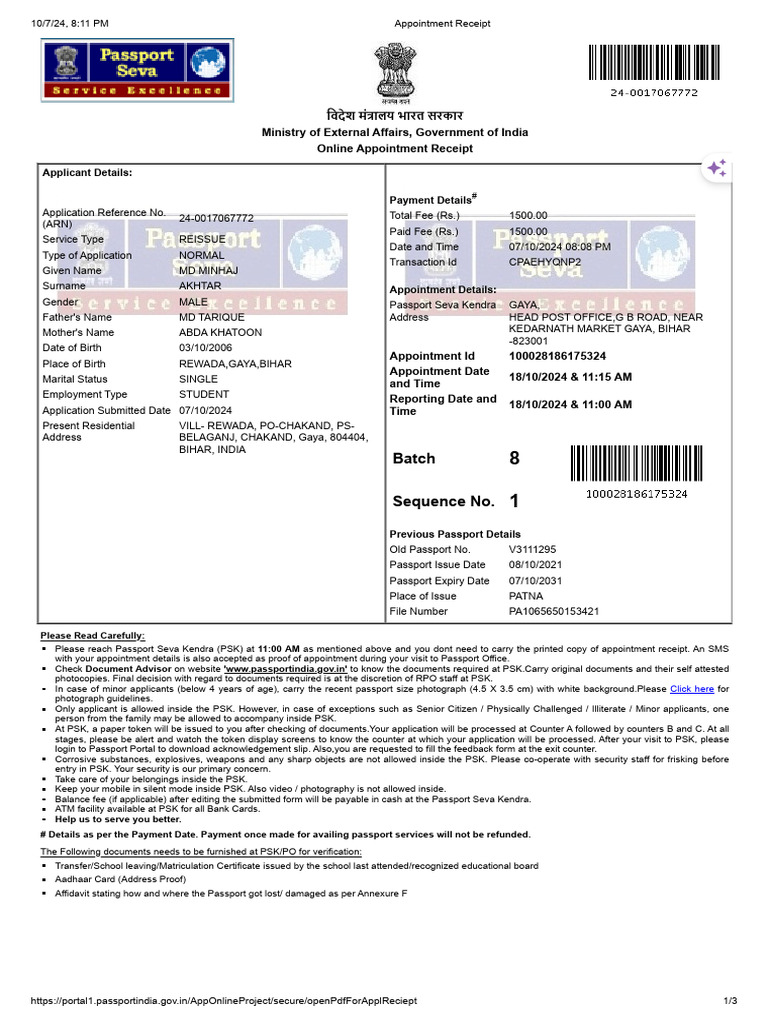 Appointment Receipt | PDF