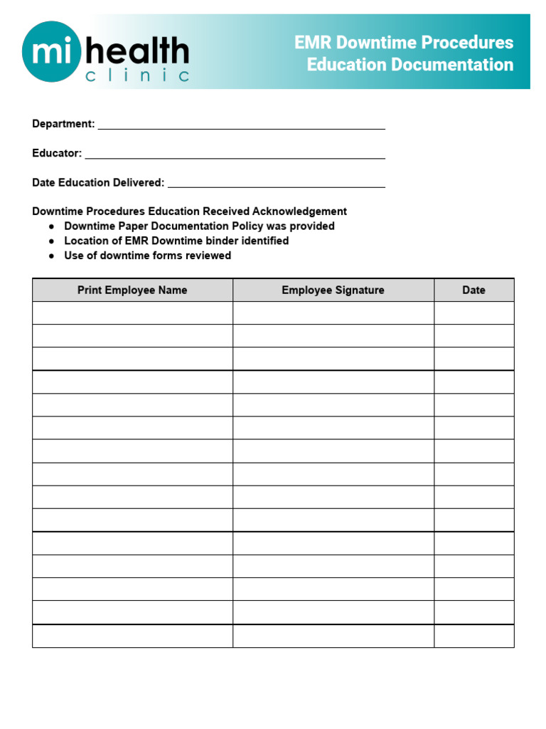 Education Acknowledgement - Downtime Procedures | PDF