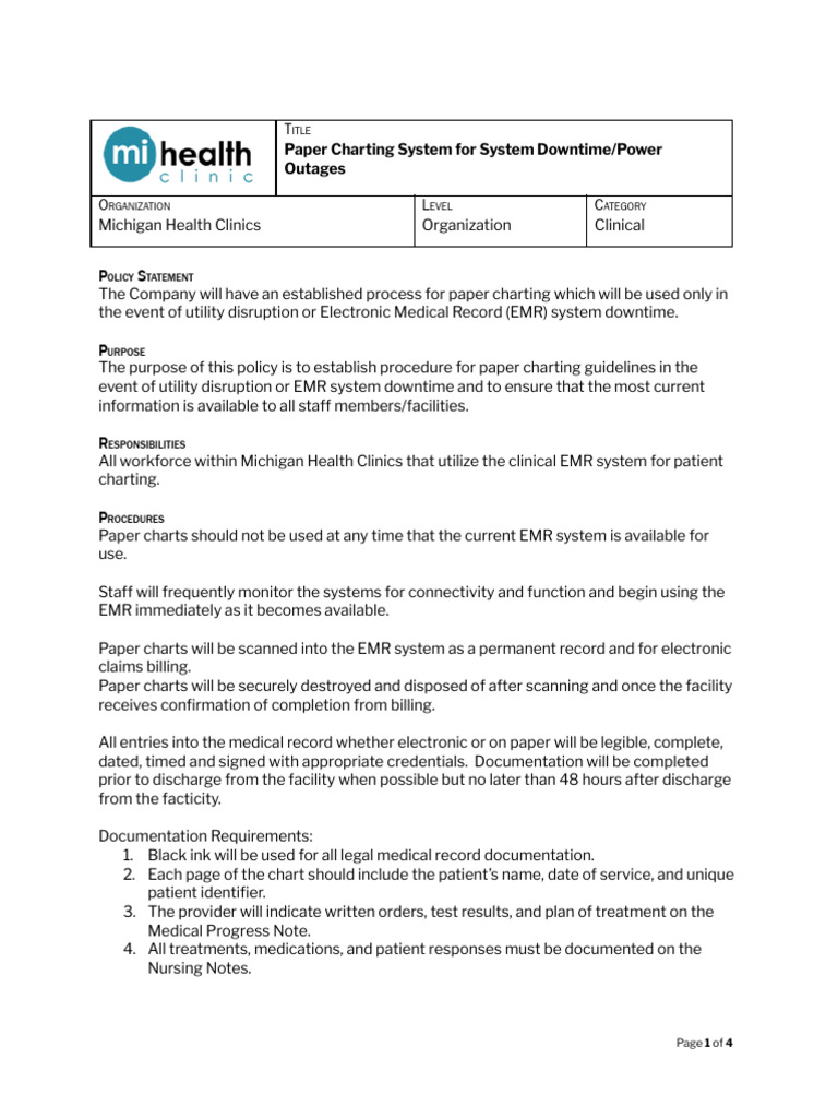 Downtime, Paper Charting | PDF | Electronic Health Record | Medical Record
