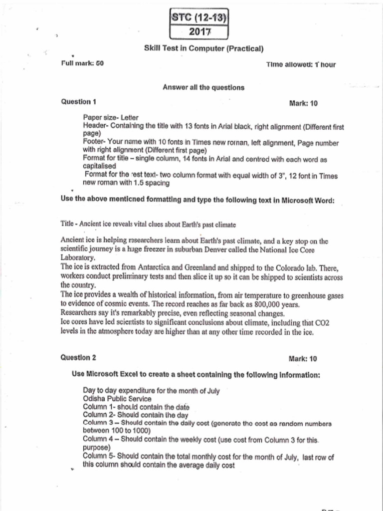 Computer Application Skill Test 3 | PDF