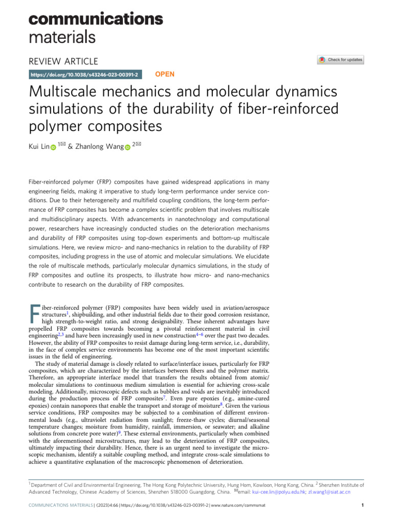 Communications Materials Multiscale Mechanics and Molecular Dynamics Simulations of The ...