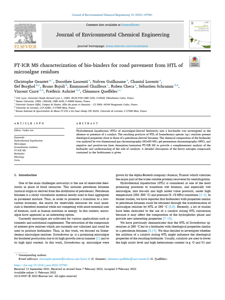 FT ICR MS Characterization of Bio Binders For Road Pavement From HTL of ...