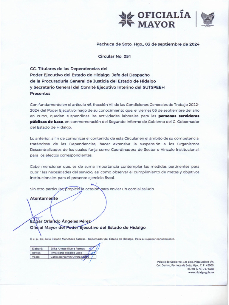 Circular Núm. 051-2024 Suspensión de Labores Base | PDF