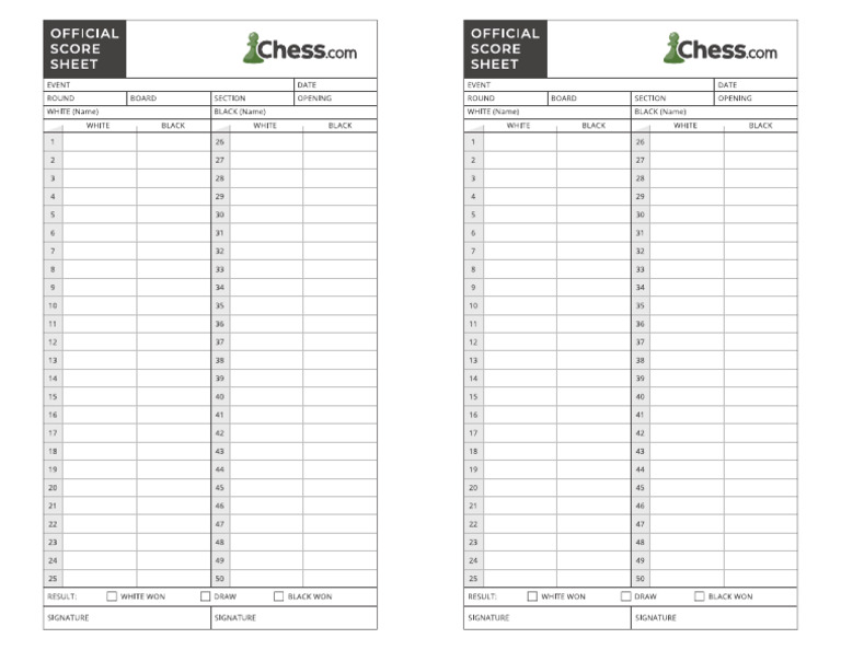 Official Chess.com Score Sheet | PDF