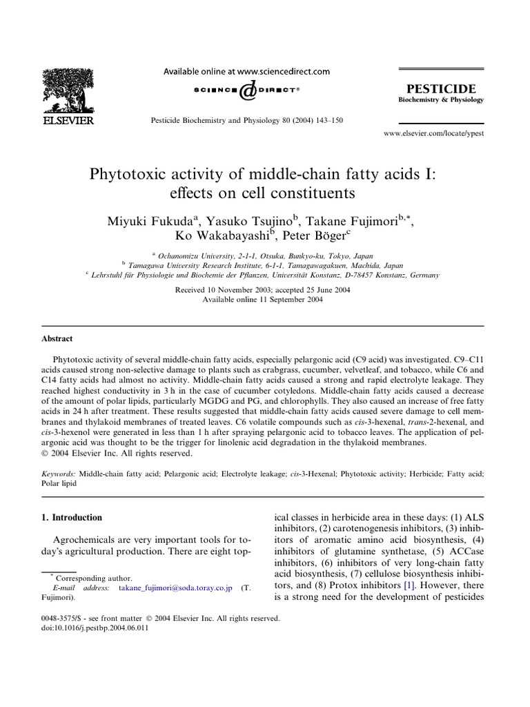 Phytotoxic Activity of Middle-Chain Fatty Acids I | PDF