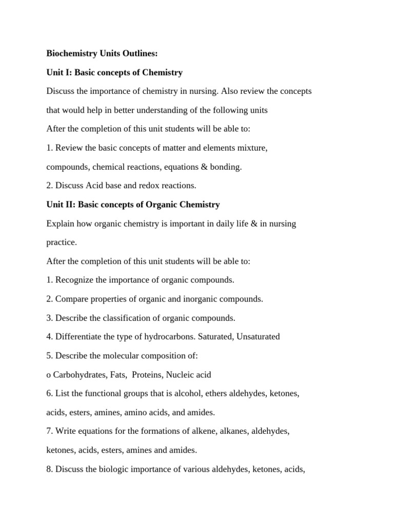 Biochemistry Course Unit Outlines | PDF