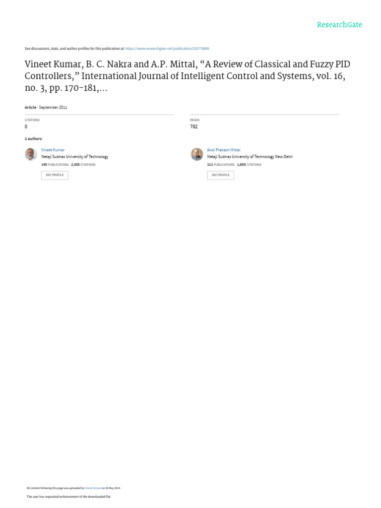 Classical and Fuzzy PID Controllers | PDF