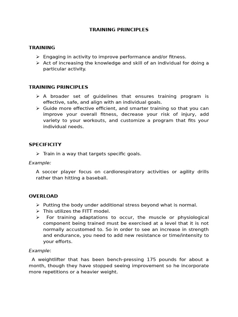 Training Principles Handout | PDF