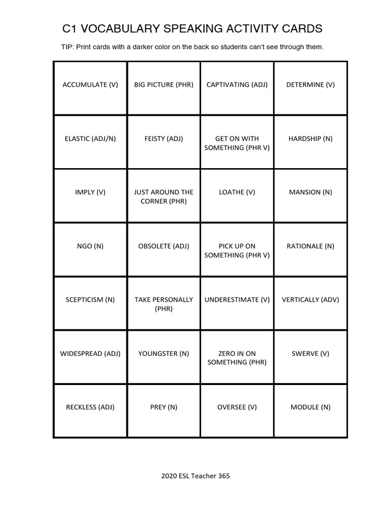 C1 Vocabulary Cards | PDF