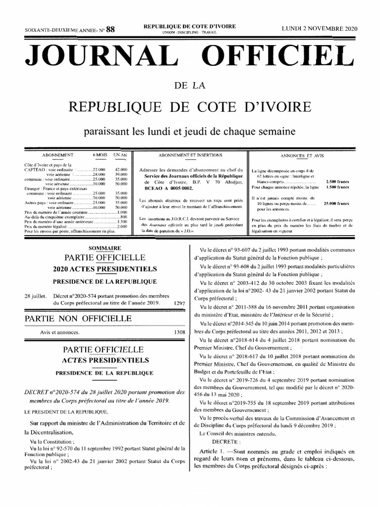 Journal Officiel: Republique de Cote D'Ivoire | PDF