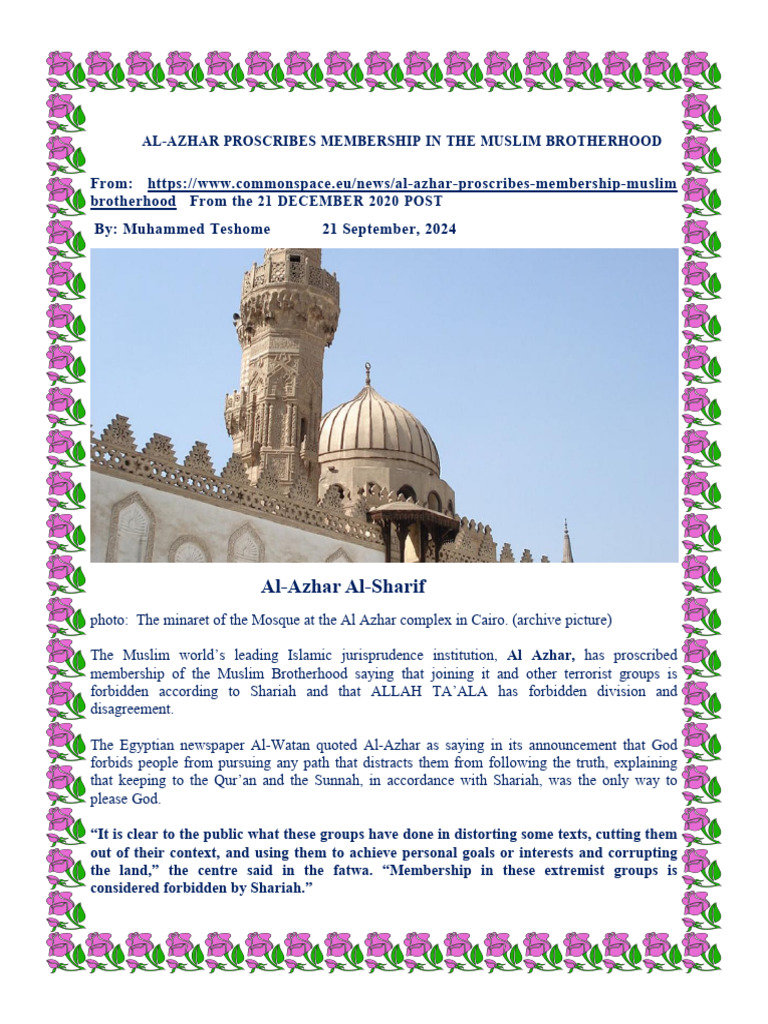 Al-Azhar Al-Sharif Rejected 'Muslim Brotherhood' | PDF | Muslim ...