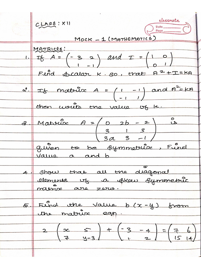 Mock Paper 1 Maths Ch3 Pdf