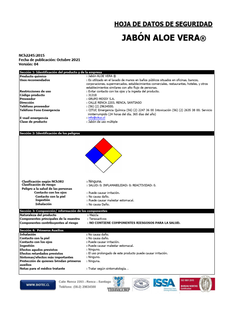 Jabon Aloe Vera Hoja de Seguridad | PDF
