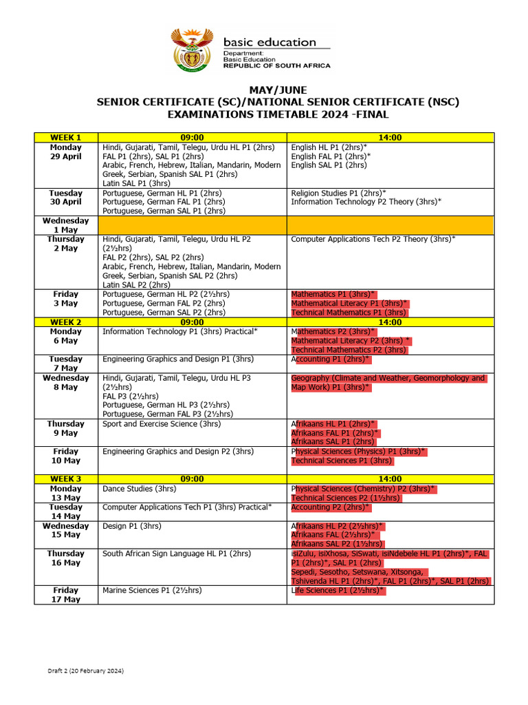 2024- May June Timetable- final Edited | PDF
