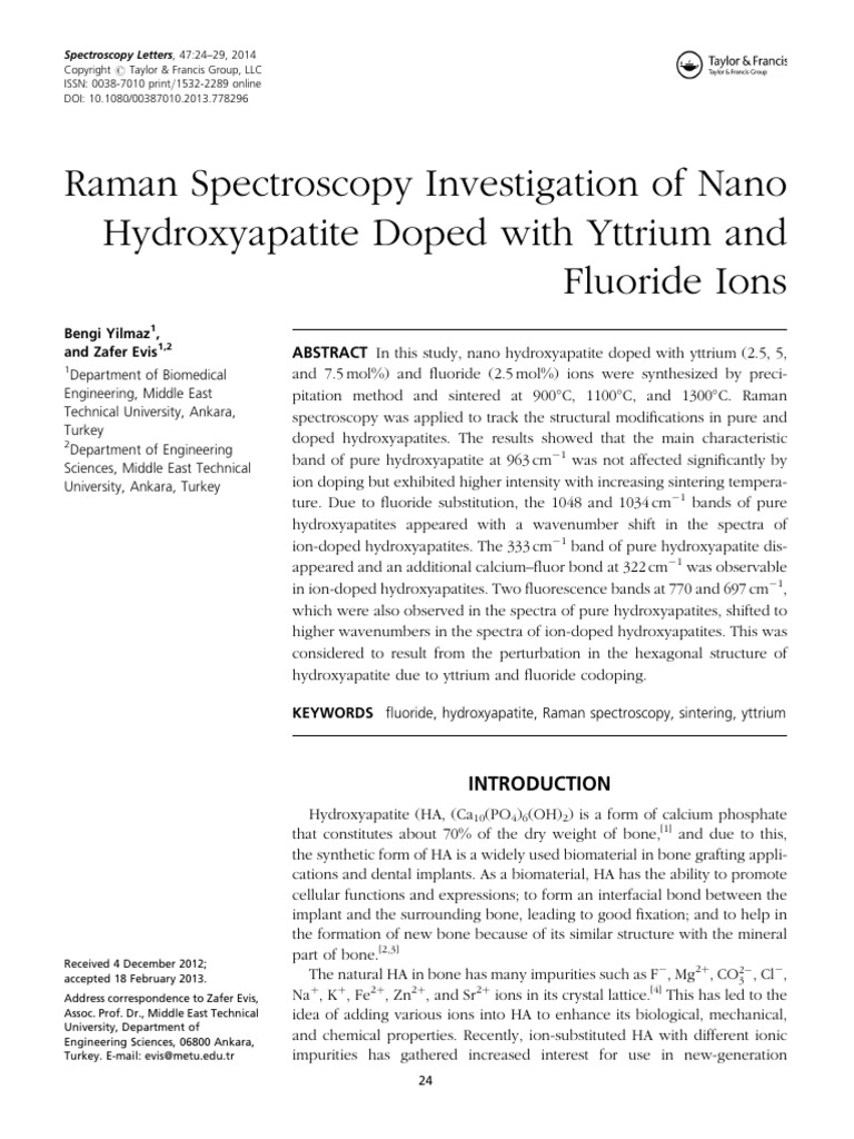 Raman Spectroscopy Investigation of Nano Hydroxyapatite Doped With ...