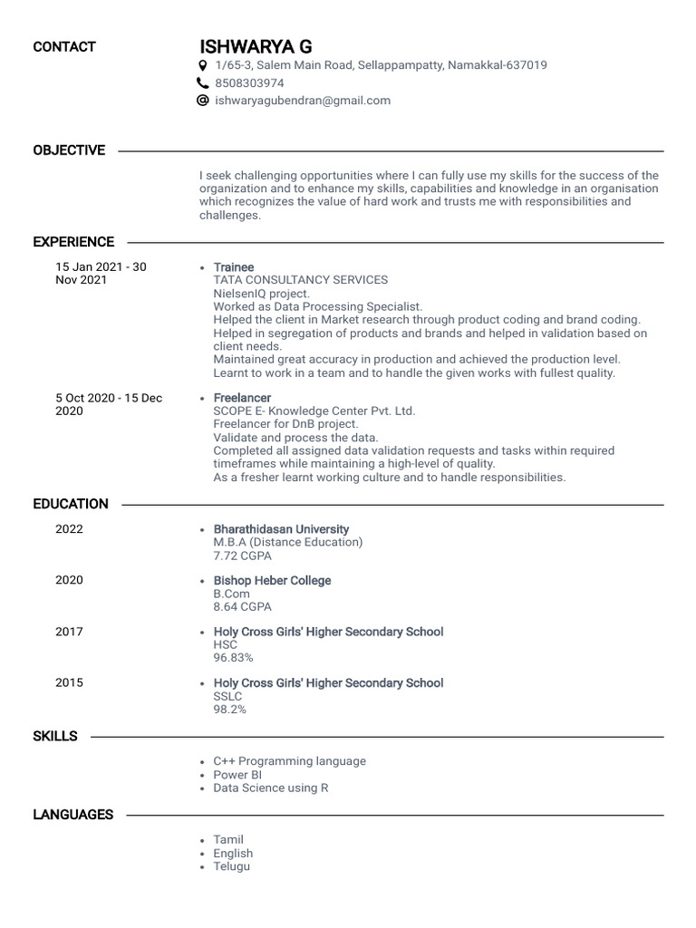 Ishwarya G_CV | PDF