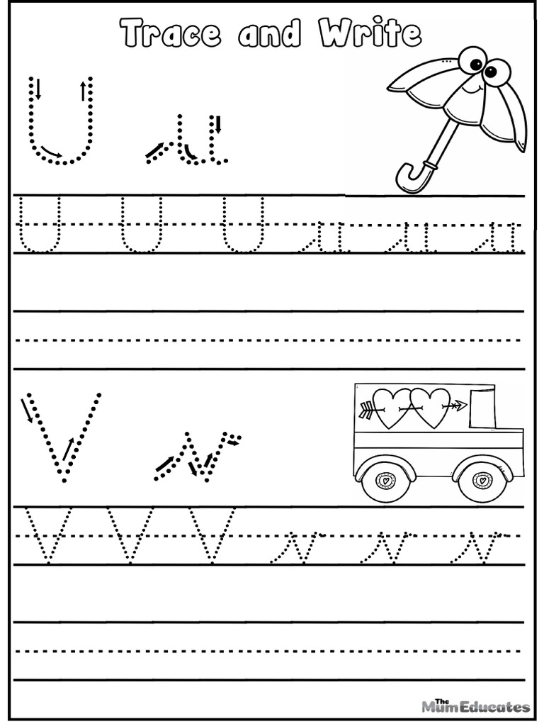 Alphabet Letters Cursive U and V TME | PDF