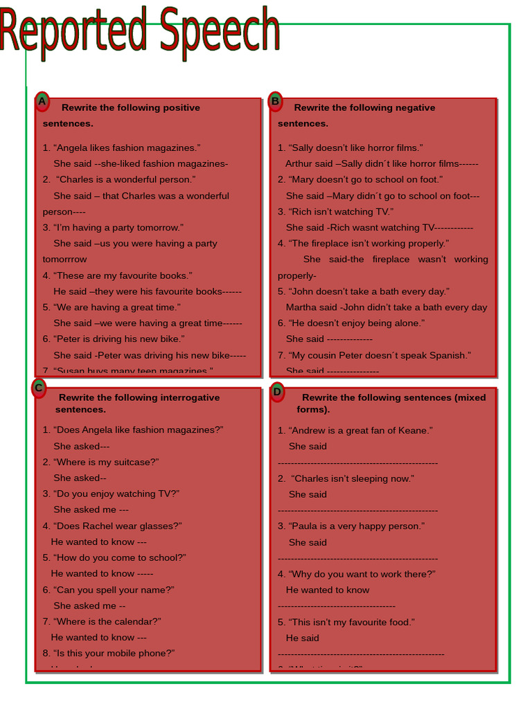 Reported Speech Worksheet - Elvia | PDF | Home & Garden