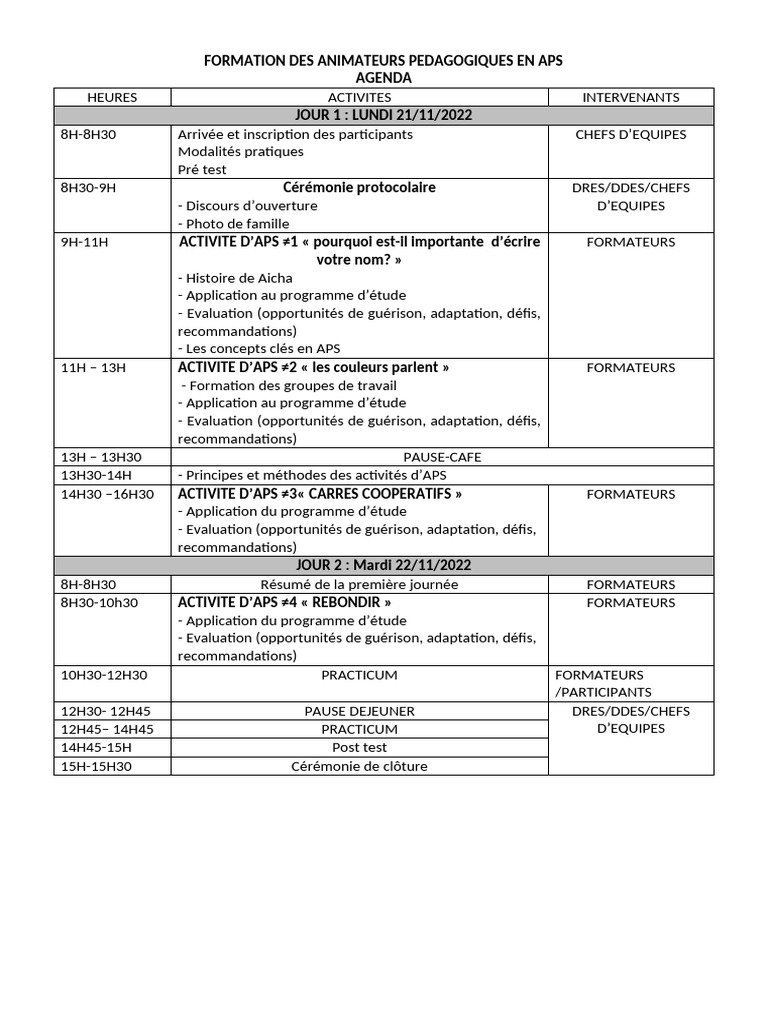 Chronogramme Session de Formation Aps - 075208 | PDF