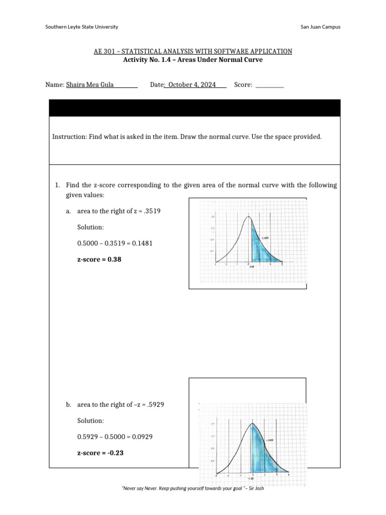 Activity No. 1.4 - Areas Under Normal Curve AE 301 | PDF