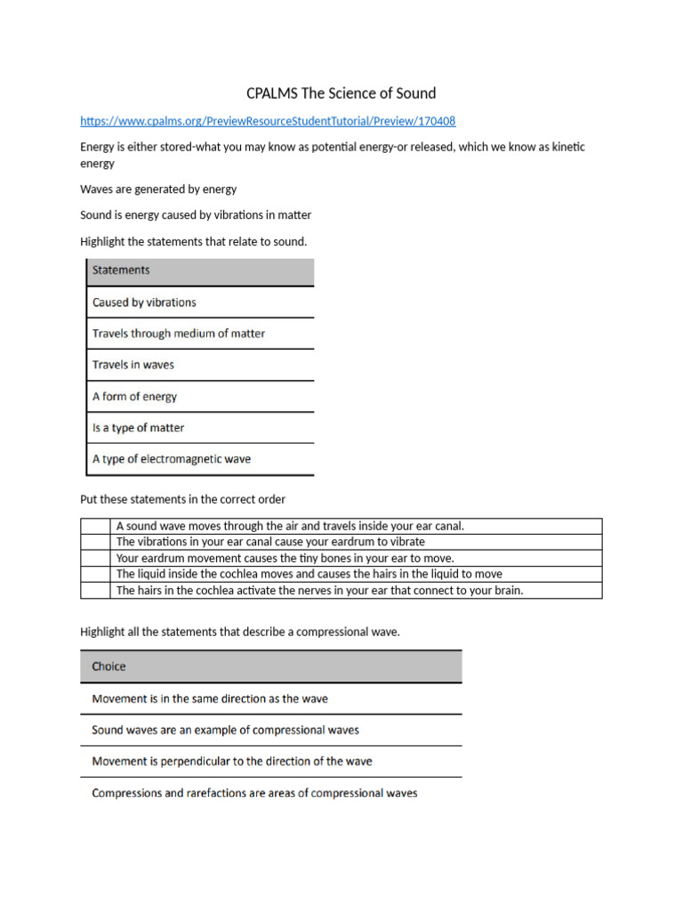 CPALMS The Science of Sound | PDF