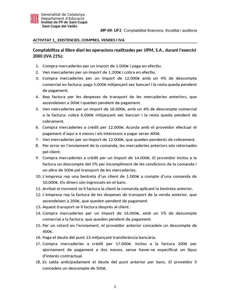 Activ. - 1 Existencies, Compres, Vendes I Iva | PDF