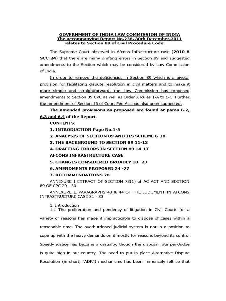 Law Commission 238 Report On Section 89 CPC | PDF