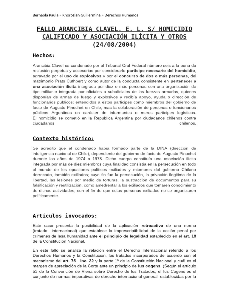 Fallo Arancibia | PDF | Estatuto de limitaciones | Crímenes