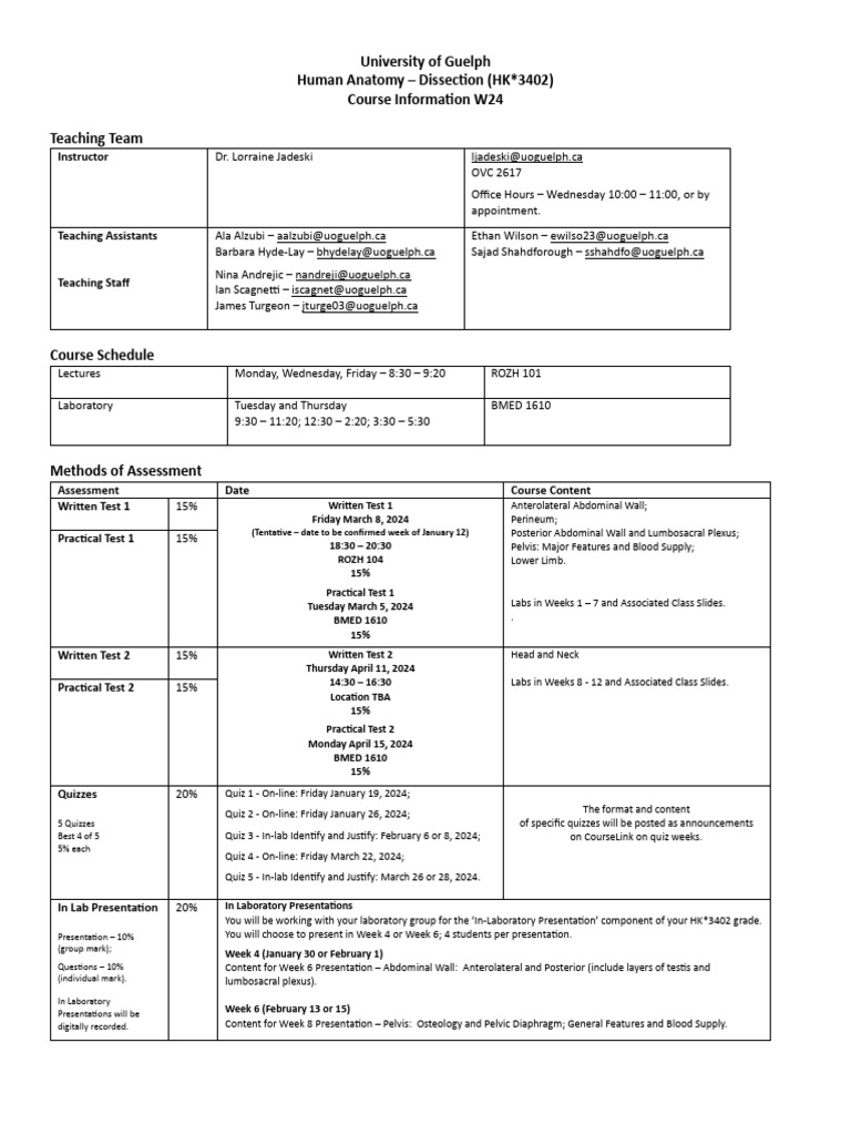 HK 3402 Human Anatomy Course Outline | PDF