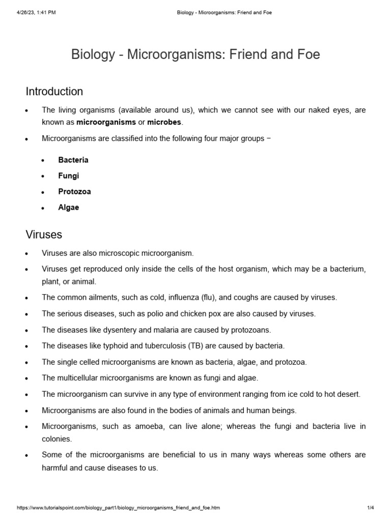 Biology - Microorganisms - Friend and Foe | PDF | Microorganism | Pathogen