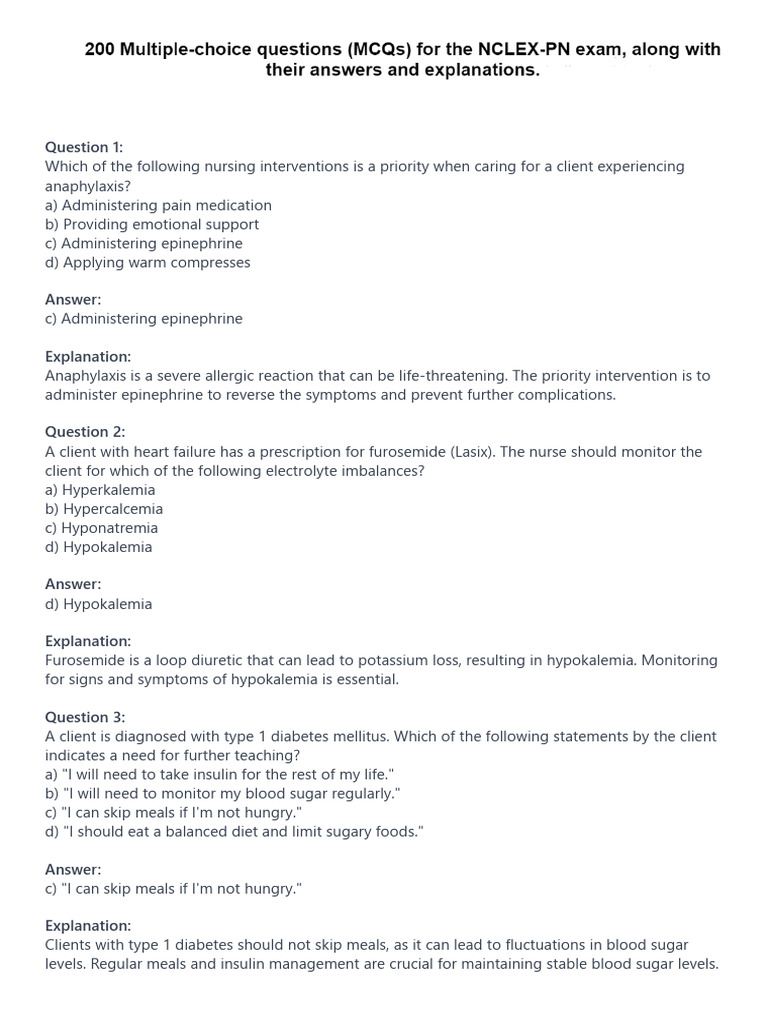 Nursing Exam 200 Mcq | PDF