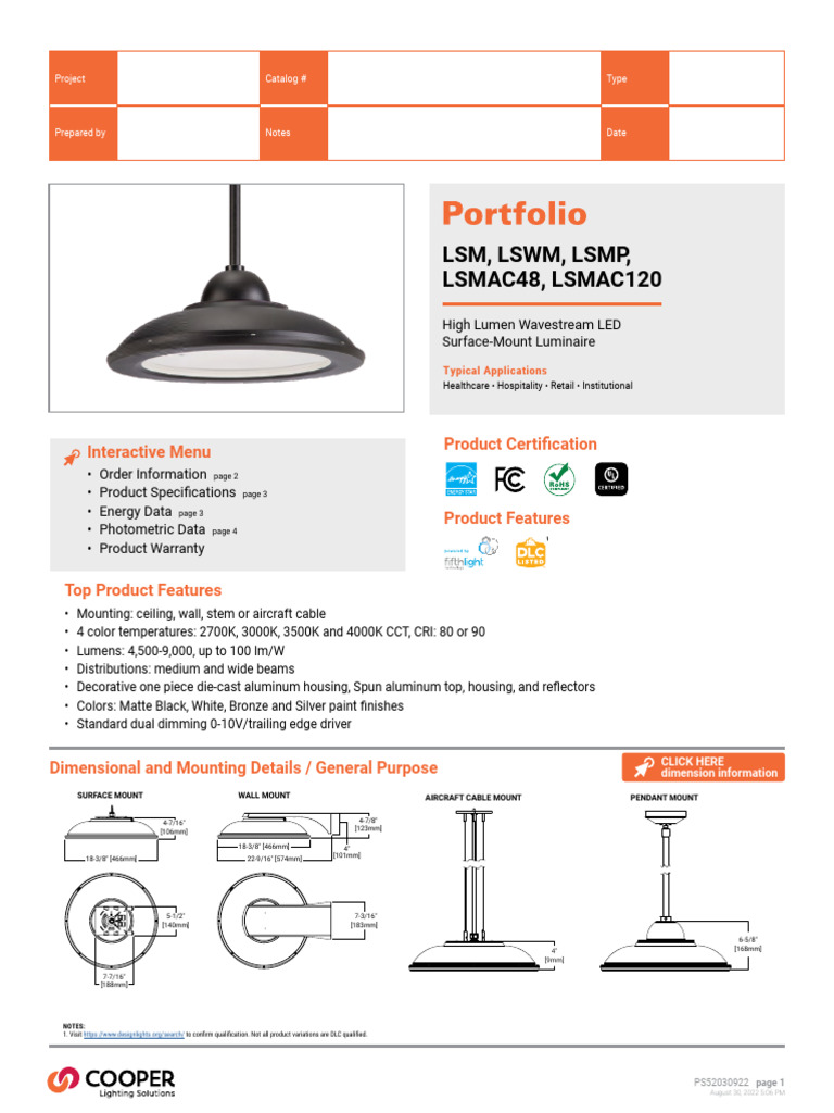 Portfolio Surface Mount WaveStream LED Luminaire Spec Sheet | PDF