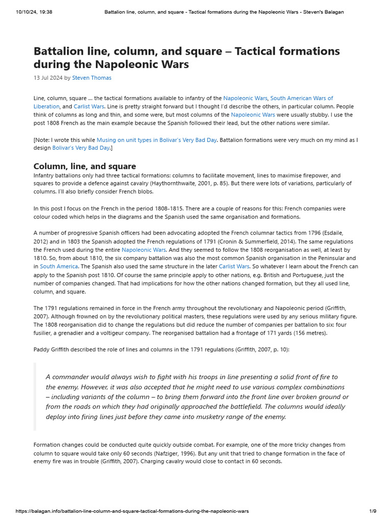 Battalion Line, Column, and Square - Tactical Formations During The ...