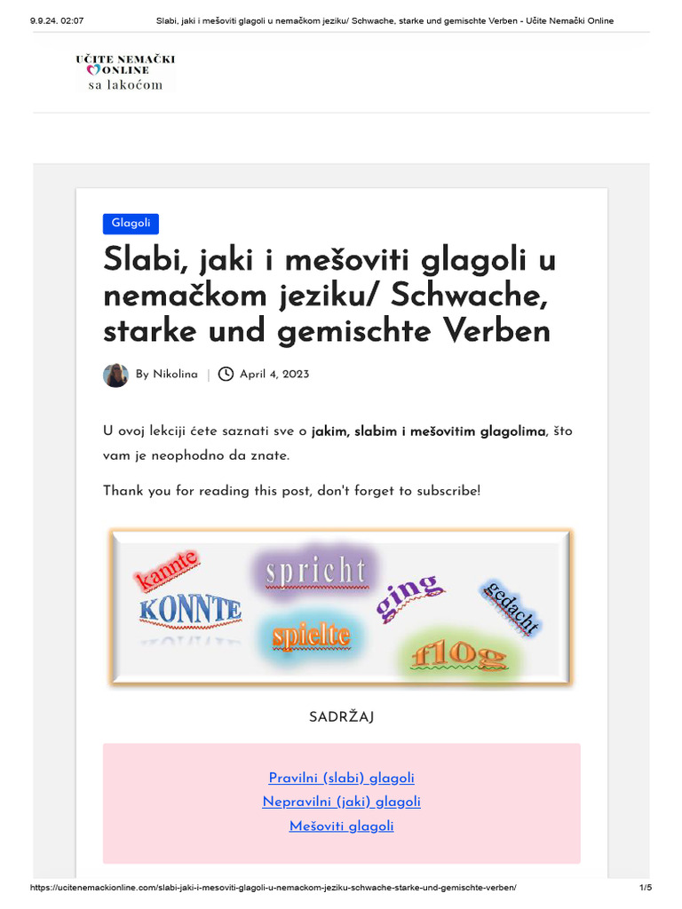 Slabi, Jaki I Mešoviti Glagoli U Nemačkom Jeziku - Schwache, Starke Und ...