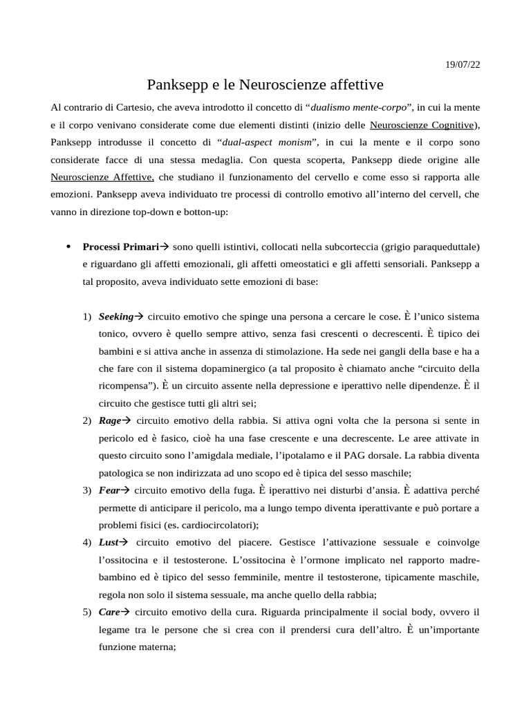 Panksepp e Le Neuroscienze Affettive | PDF