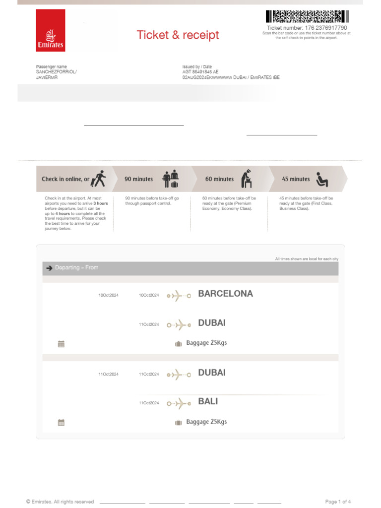 Emirates Ticket 1 | PDF