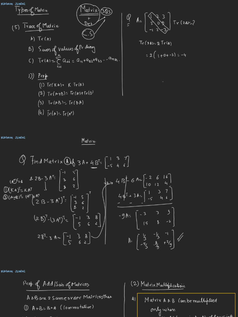 Matrices L-03 (Class Notes) NJ_247 | PDF Matrices L-03 (Class Notes) NJ_247 | PDF