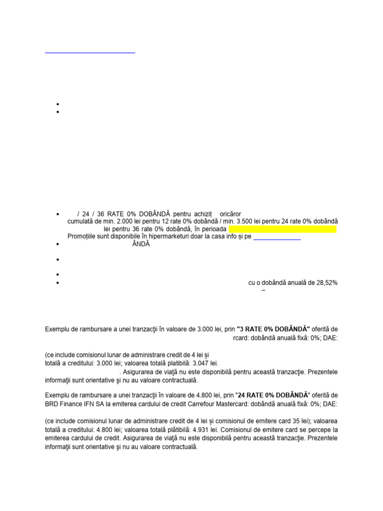 Fisa de Prezentare Card de Credit Carrefour | PDF
