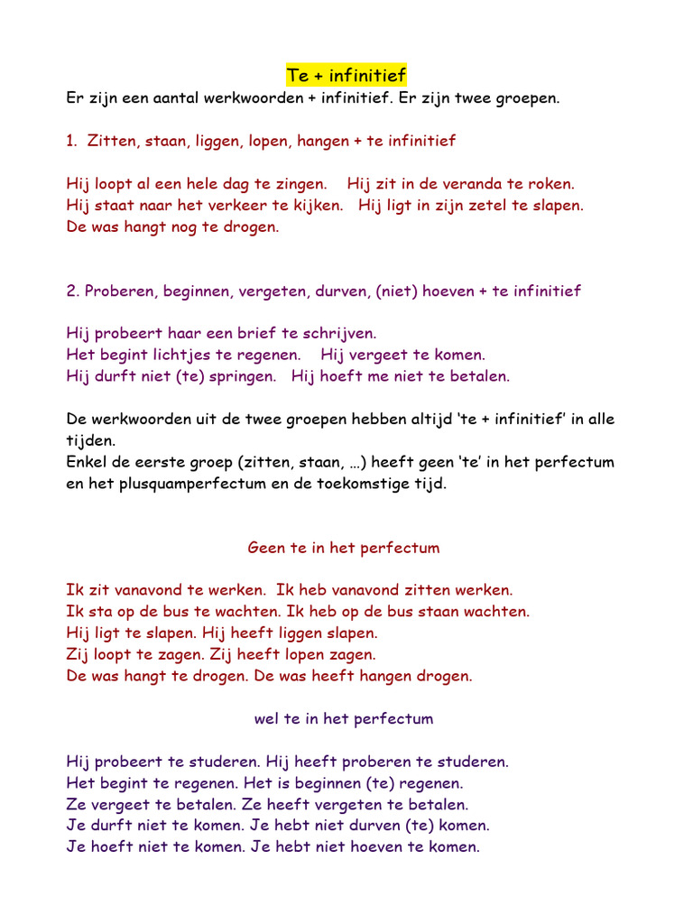 Uitleg Te+infinitief | PDF