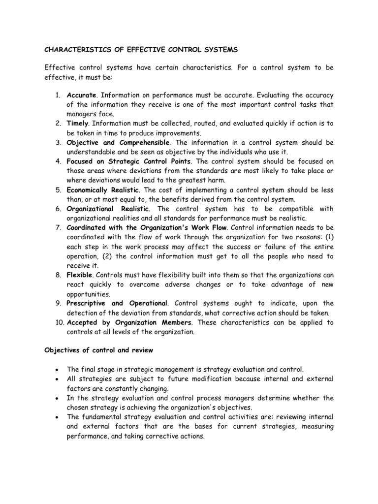 Characteristics of Effective Control Systems | PDF | Strategic ...