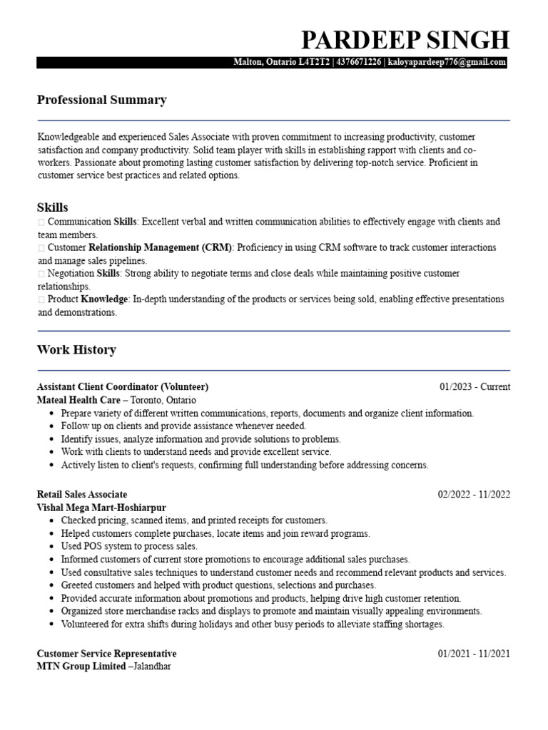 Pardeep Sales Resume | PDF