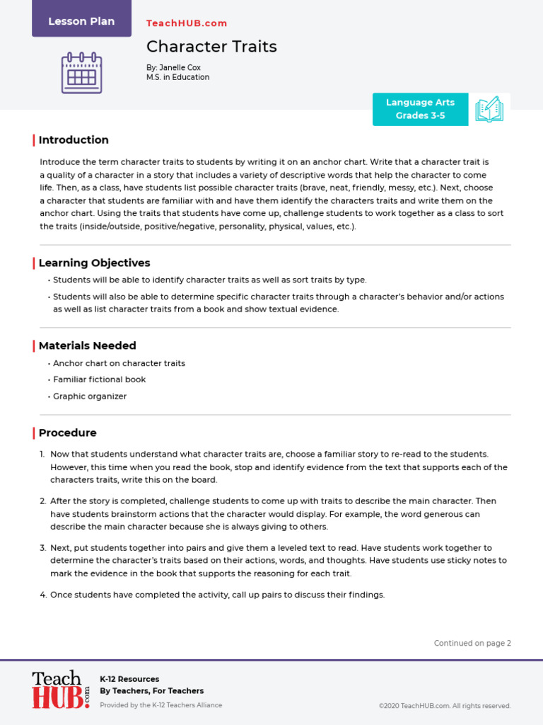 TeachHUB LP Character-Traits | PDF
